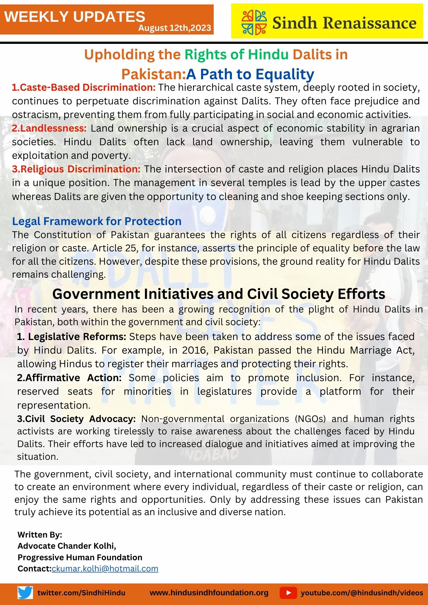 Upholding the Rights of Hindu Dalits in Pakistan: A Path to Equality ...